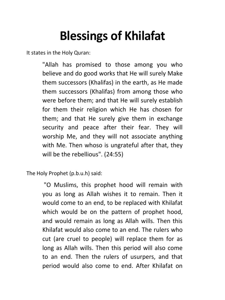 Blessings of Khilafat | PDF | Caliphate | Prophets And Messengers In Islam