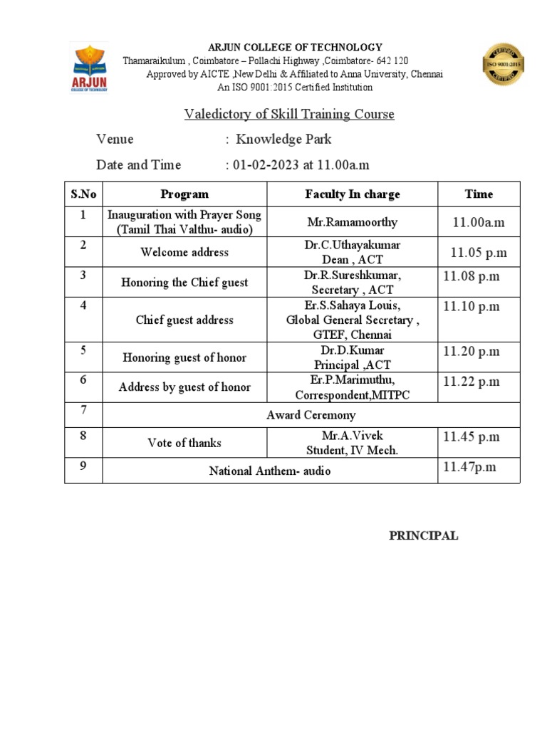 Program Schedule Valedictory GTEF | PDF