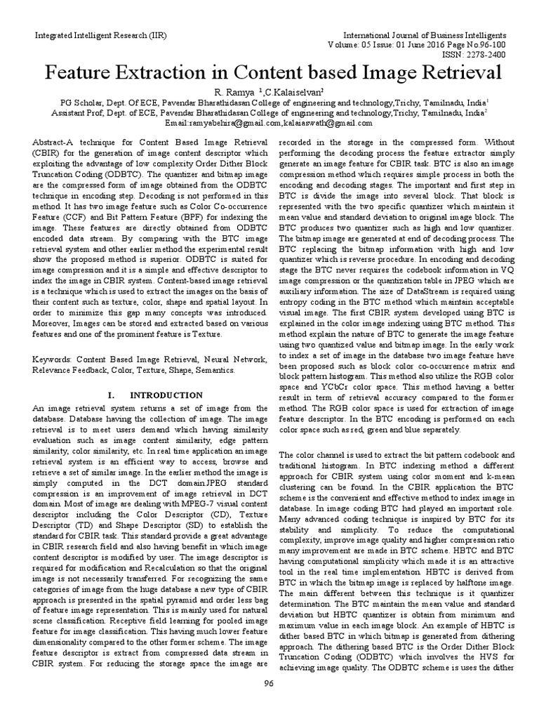 Feature Extraction In Content Based Image Retrieval Pdf Data Compression Computing