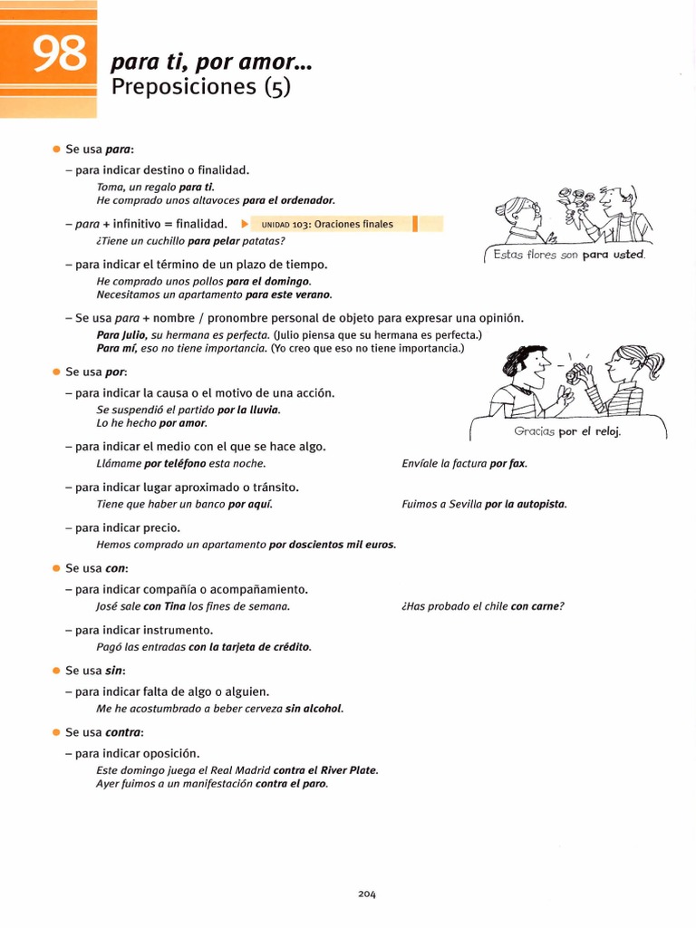 Uso de "por" y "para" en español | PDF