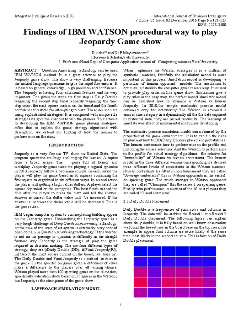 Findings Of Ibm Watson Procedural Way To Play Jeopardy Game Show Download Free Pdf
