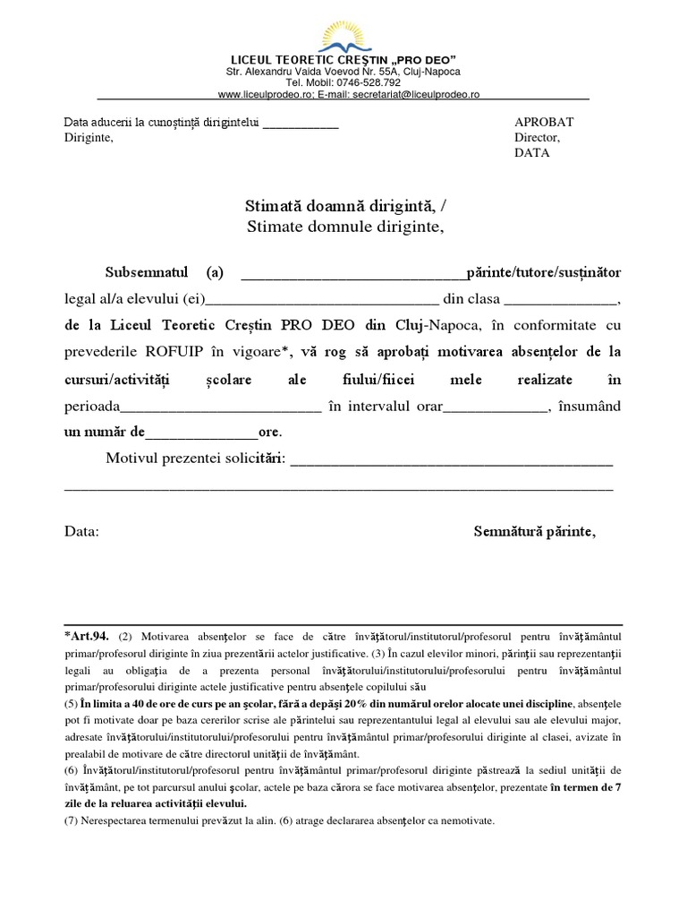 Cerere - Motivare Absente PRODEO 2022-2023 | PDF