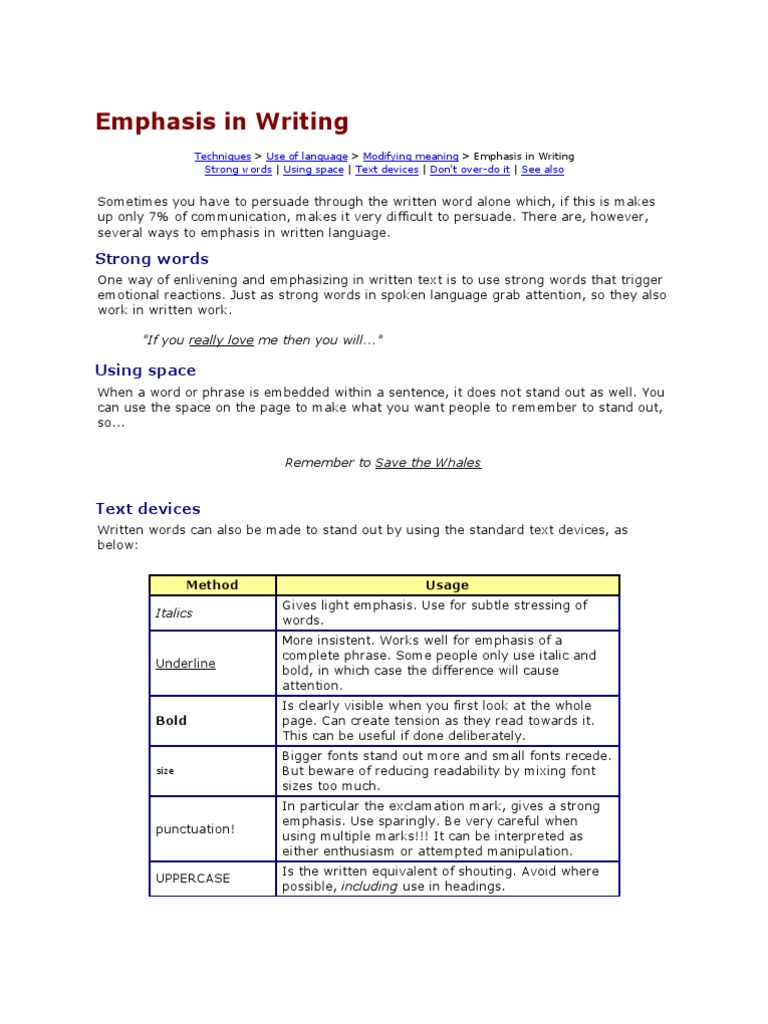 Emphasis in Writing | PDF | Linguistics | Semiotics