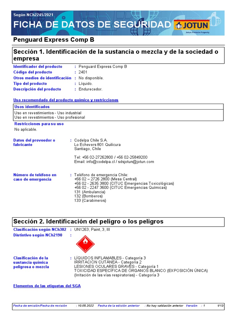 SDS Penguard Express Comp B 01022023 - ES | PDF | Residuos | Agua
