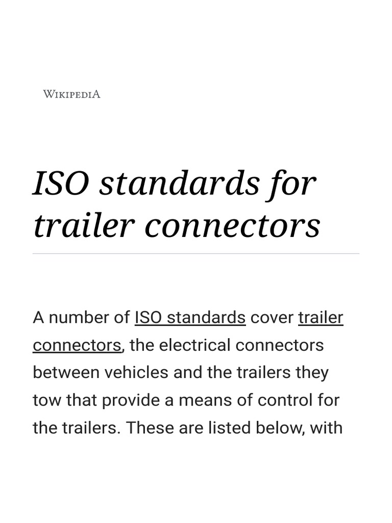 ISO Standards For Trailer Connectors - Wikipedia | PDF | Land Vehicles ...
