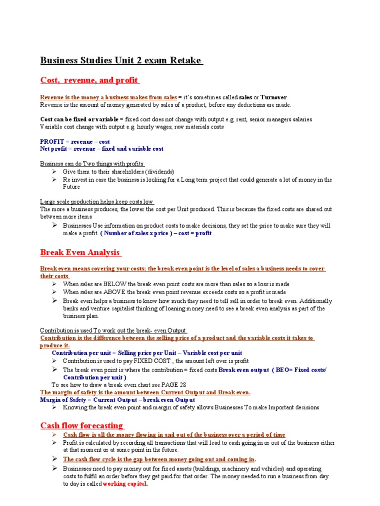 Business Studies Unit 2 Exam Retake | PDF | Prices | Profit (Accounting)