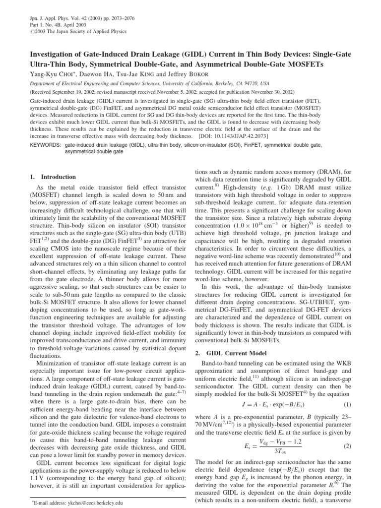 GIDL | PDF | Mosfet | Field Effect Transistor