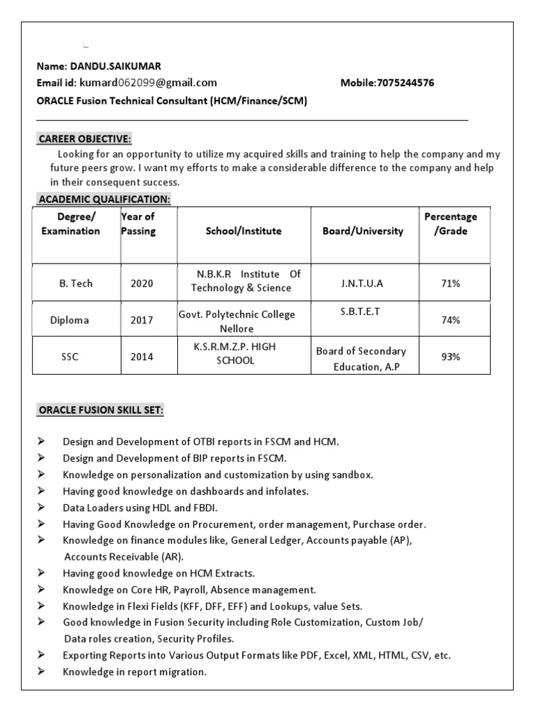 Oracle Fusion Technical Consultant Seeking New Opportunities | PDF ...