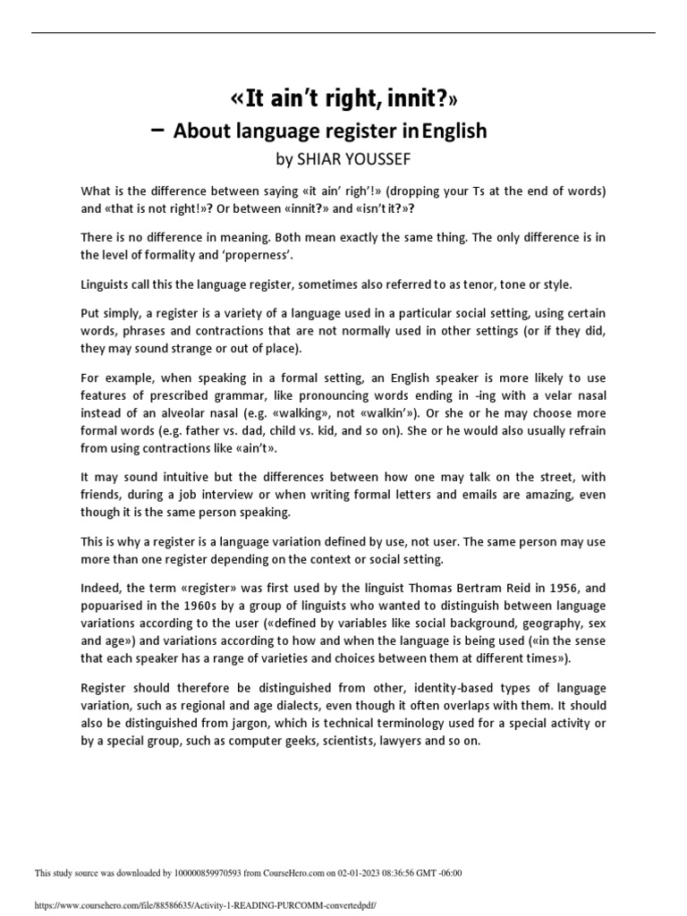 Understanding Language Registers: The Importance of Using Appropriate ...