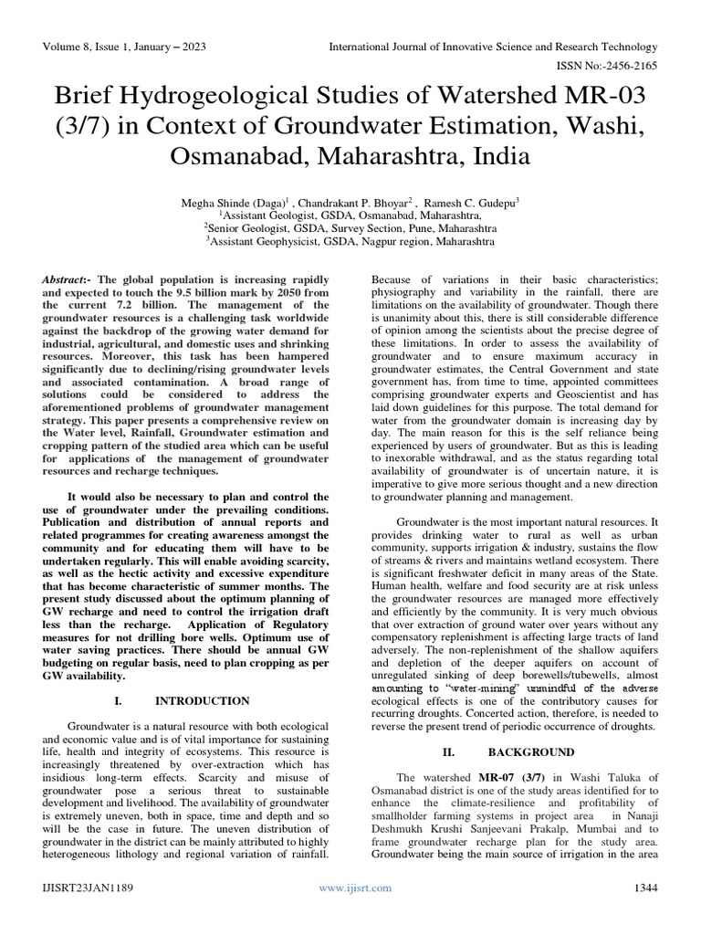 Brief Hydrogeological Studies of Watershed MR-03 (37) in Context of ...