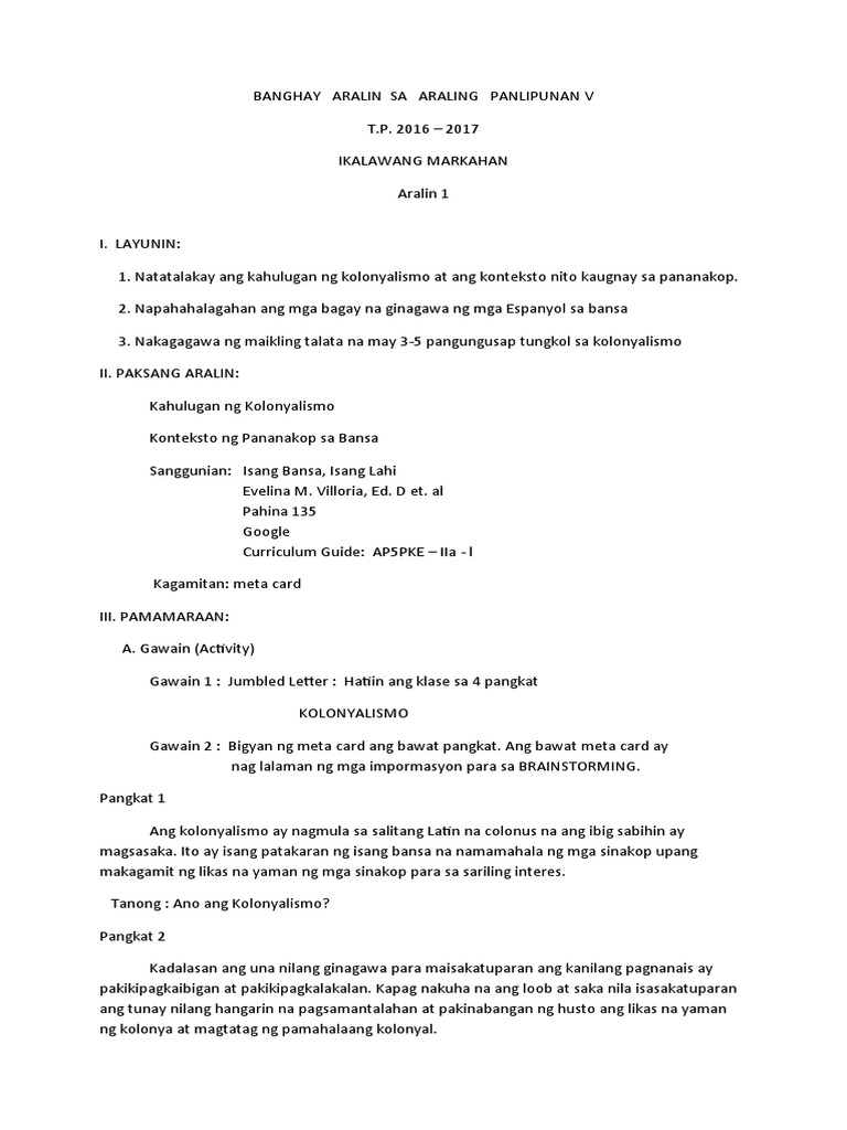 Grade 5 Banghay Aralin 2nd Grading | PDF
