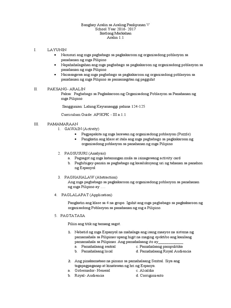 Grade 5 Banghay Aralin 3rd Grading | PDF