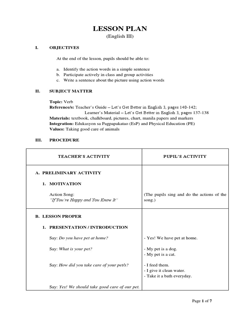 DEMO TEACHING Lesson Plan Detailed English 3 WBT | PDF | Lesson Plan ...