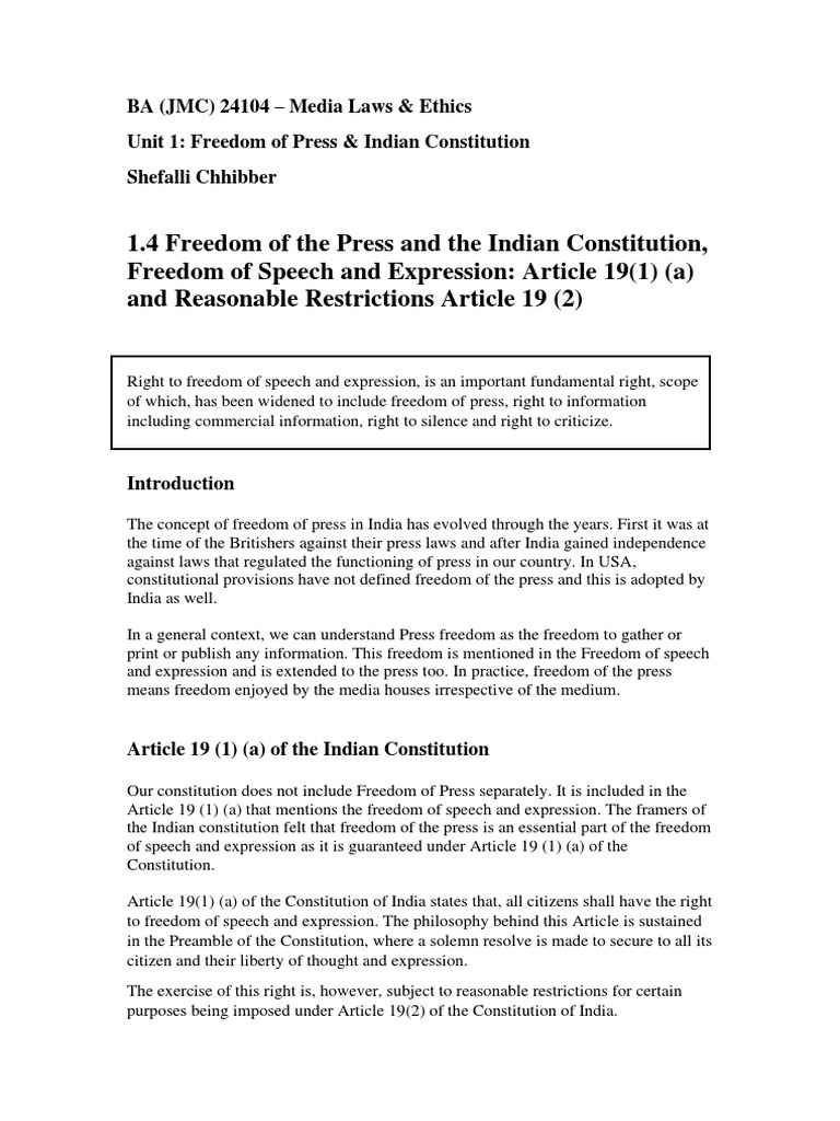 1.4 - MLE - Freedom of The Press and The Indian Constitution | PDF ...