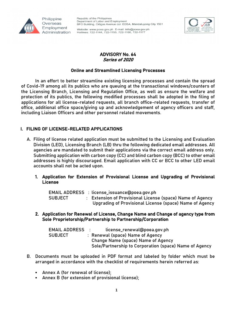 POEA Advisory No. 64 Series of 2020 | PDF | Registered Mail | Mail