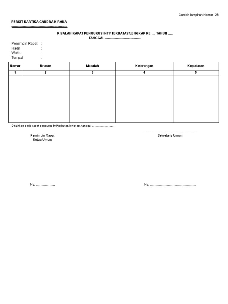 Contoh Blanko Risalah Rapat Pengurus | PDF
