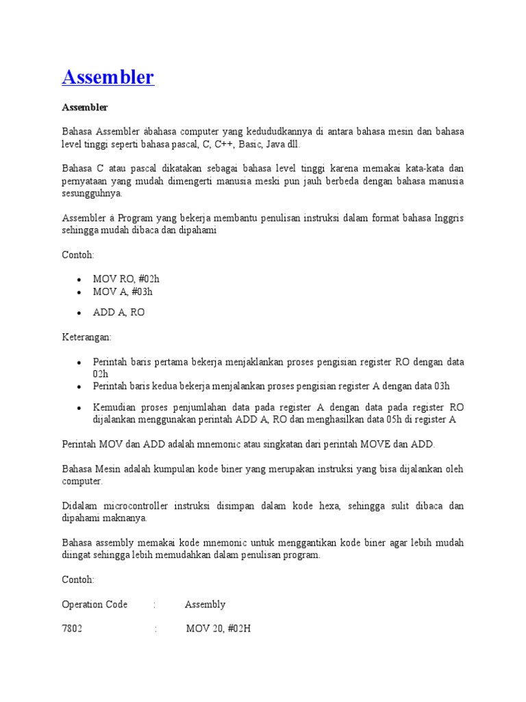 Memahami Dasar Bahasa Assembler | PDF