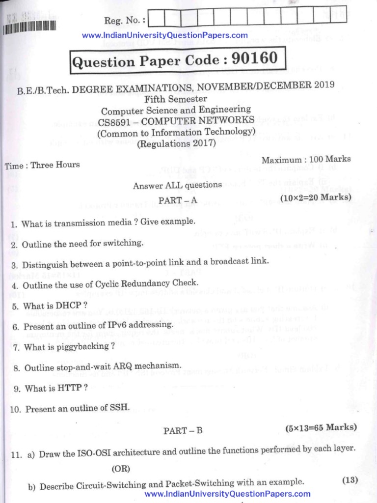 CS8591 Computer Networks Anna University Nov Dec 2019 Question Paper | PDF