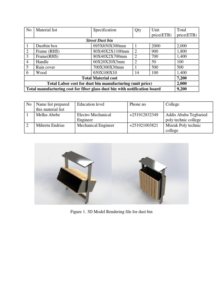 Dustbin Material Specifications and Costs | PDF