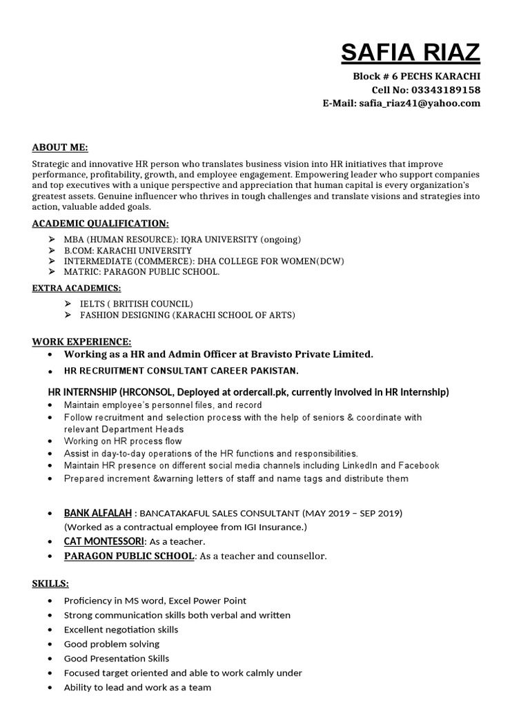 Safia CV 2 | PDF | Recruitment | Human Resource Management