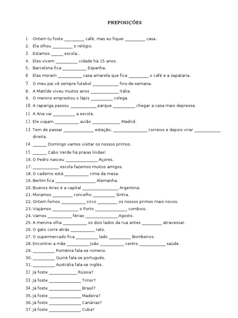 Atividades de Preposição 4º Ano | PDF