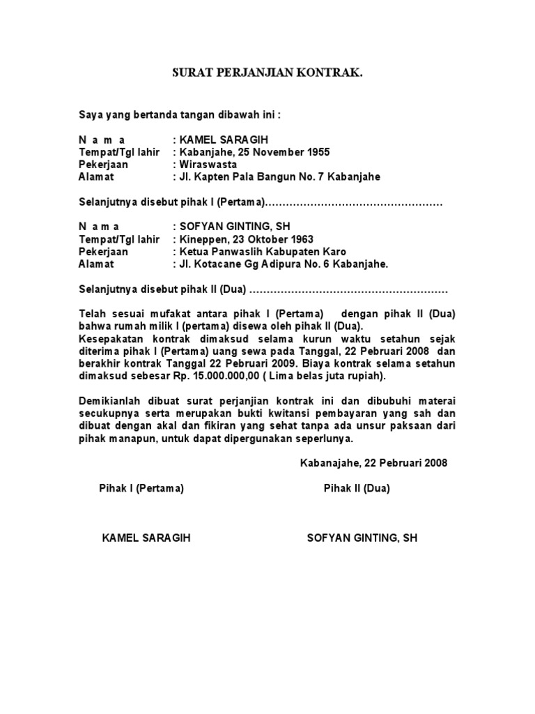 Surat Perjanjian Kontrak | PDF