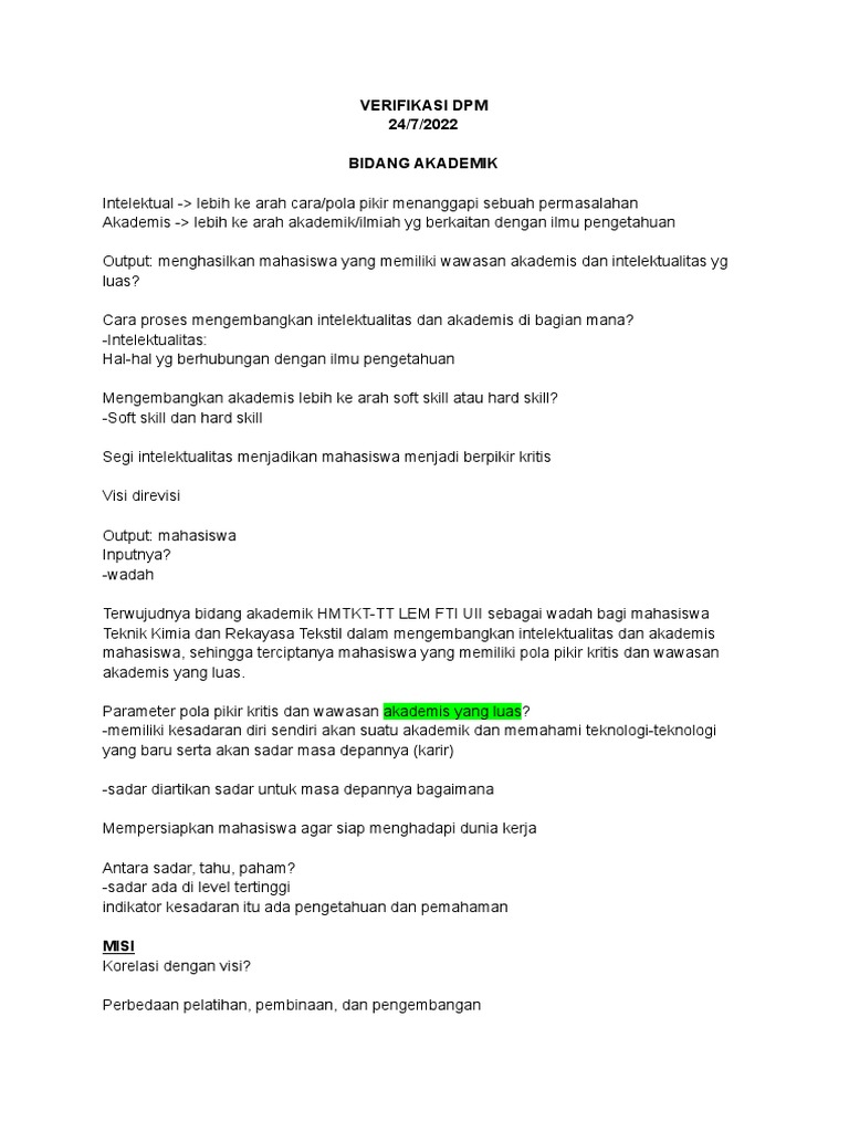 Notulensi Verif DPM Akademik | PDF