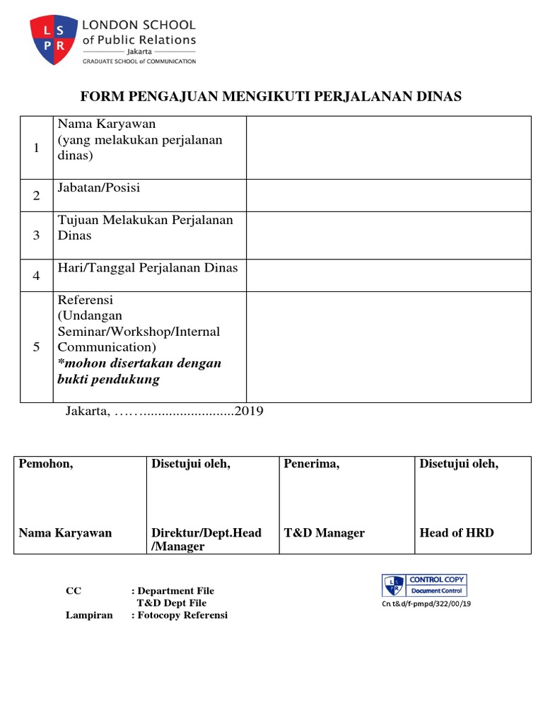 Form Pengajuan Mengikuti Perjalanan Dinas - 1 8 | PDF