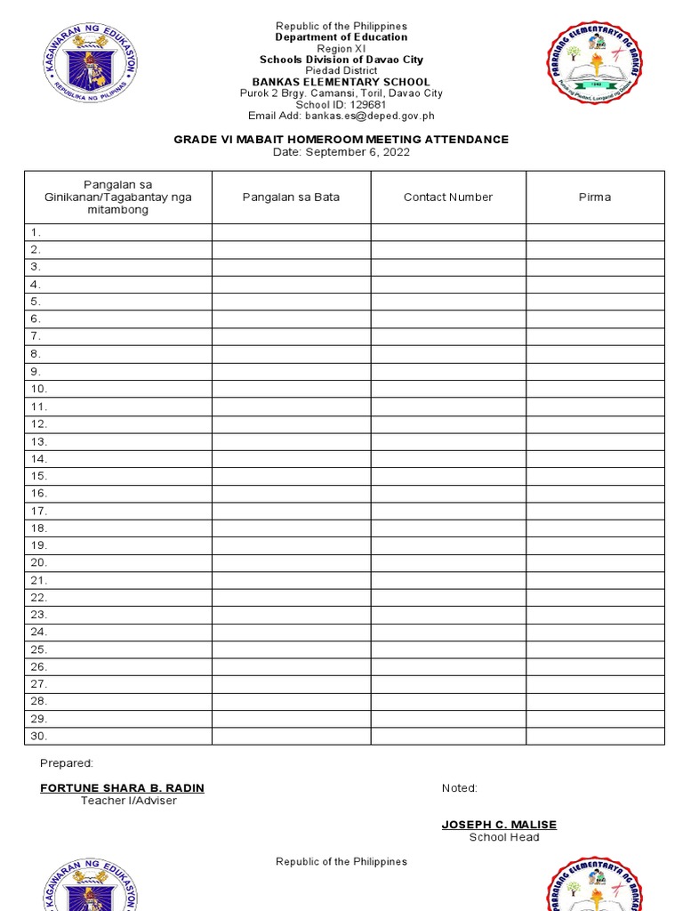 Homeroom Meeting Attendance | PDF