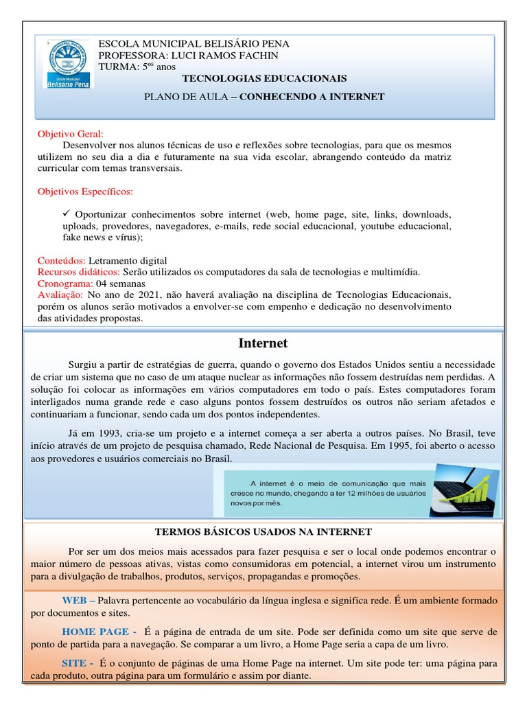 Plano de Aula 06 Aprofundando Conhecimentos | PDF | Internet | Vírus de ...