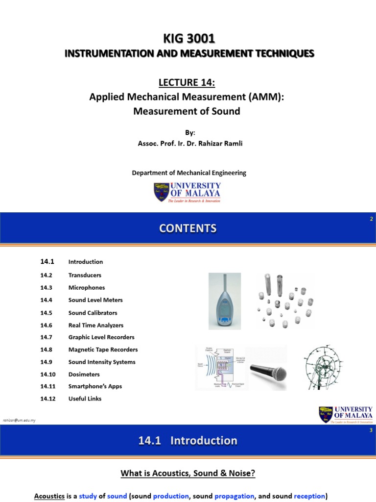 KIG3001 - Lecture 14 - Measurement of Sound (2023) | PDF