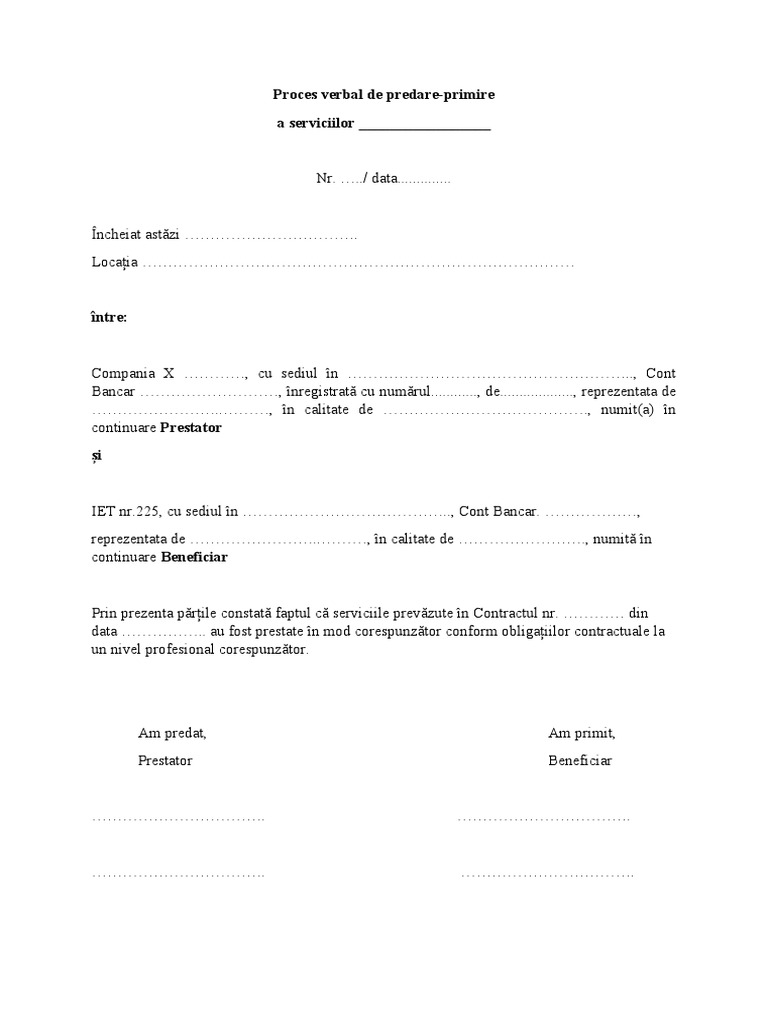 Proces Verbal Predare-Primire | PDF