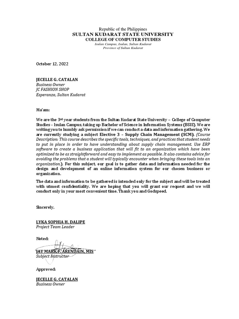 Letter Permission To Conduct Research, Sir JM - JOHN WESLEY PASCUAL | PDF