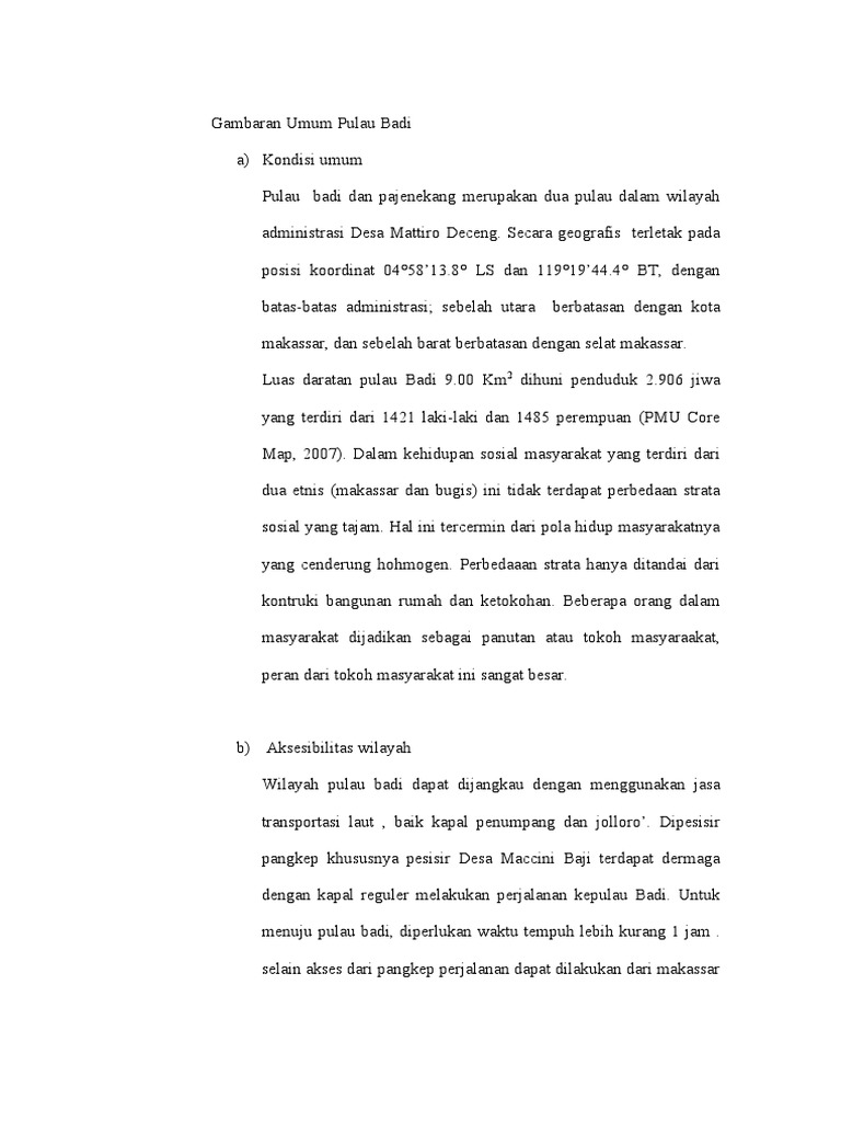 Gambaran Umum Pulau Badi | PDF