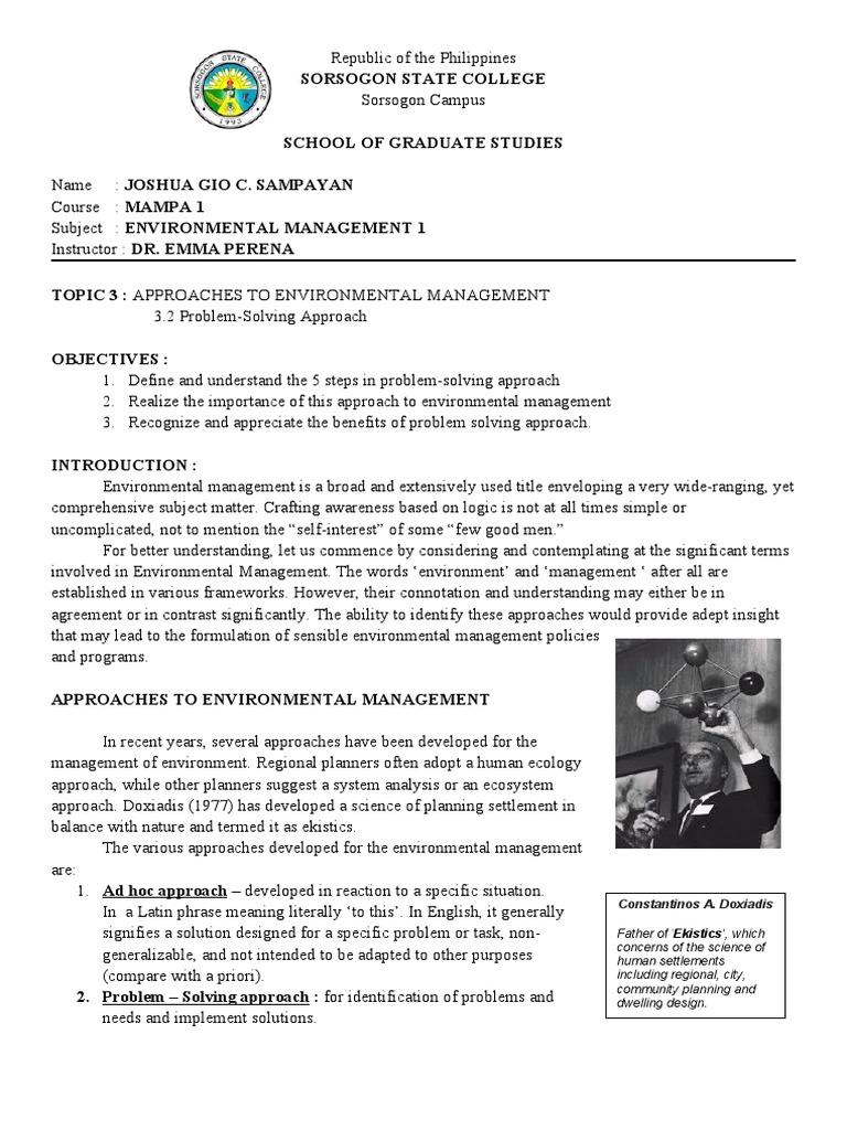 Sampayan Joshua Gio C Approaches To Enviromental Management Problem ... Sampayan Joshua Gio C Approaches To Enviromental Management Problem ...