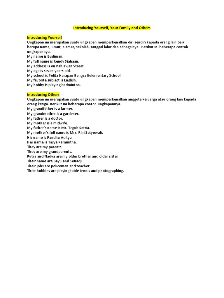 Introducing Yourself, Your Family and Others | PDF