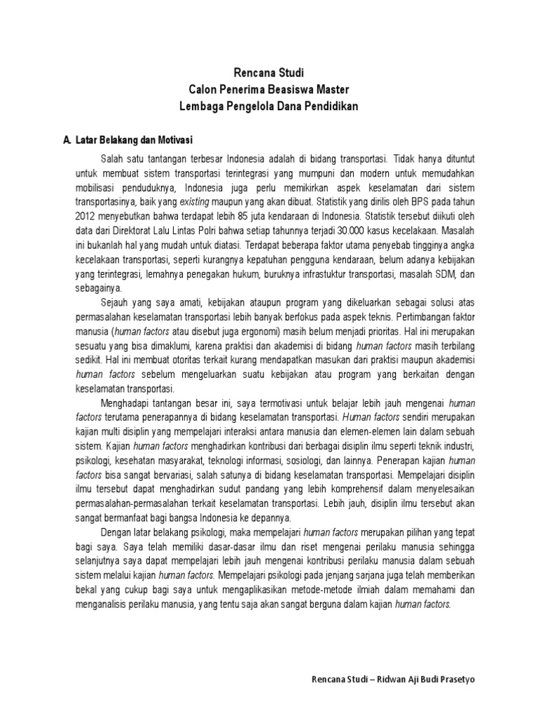 Rencana Studi Beasiswa Transportasi | PDF