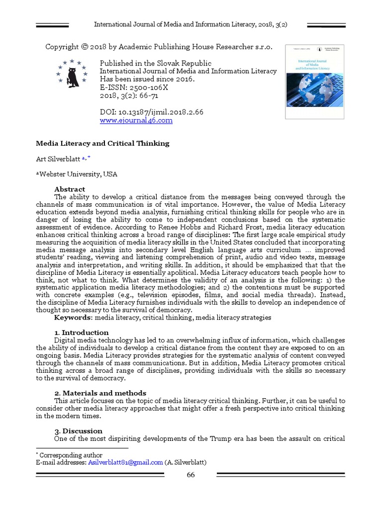Media Literacy and Critical Thinking | PDF | Fake News Website | Literacy