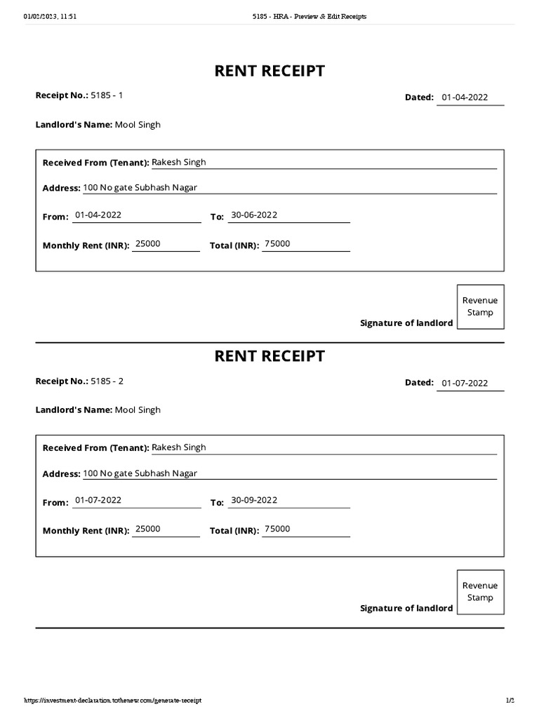 5185 - HRA - Preview & Edit Receipts | PDF | Landlord | Real Property Law