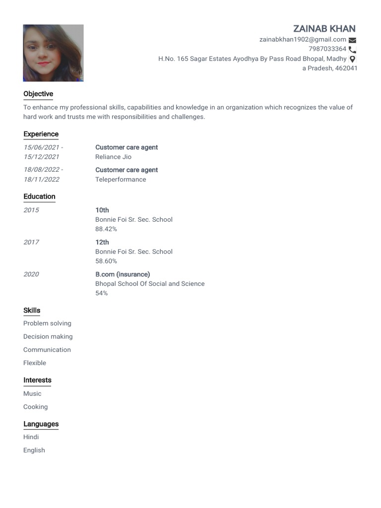 Resume: Zainab Khan | PDF