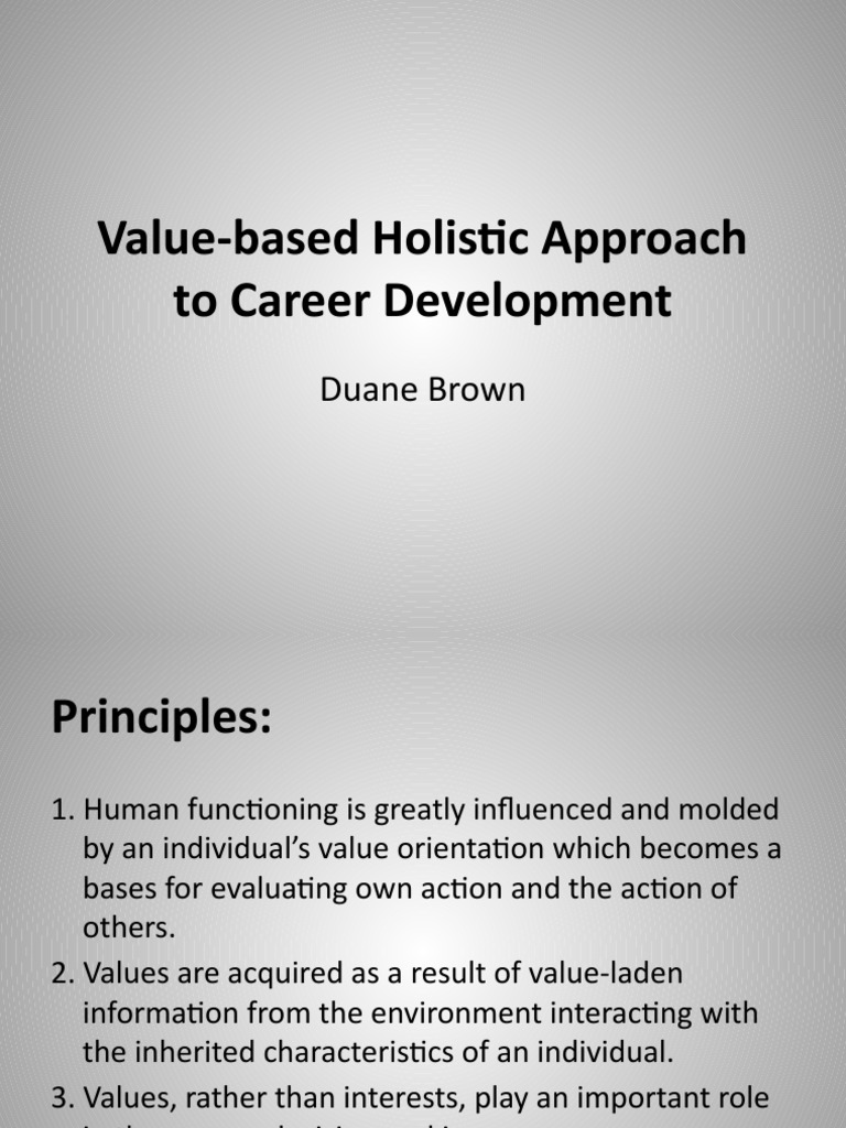 Value-Based Holistic Approach To Career Development&Theory of Work Adjustment | PDF