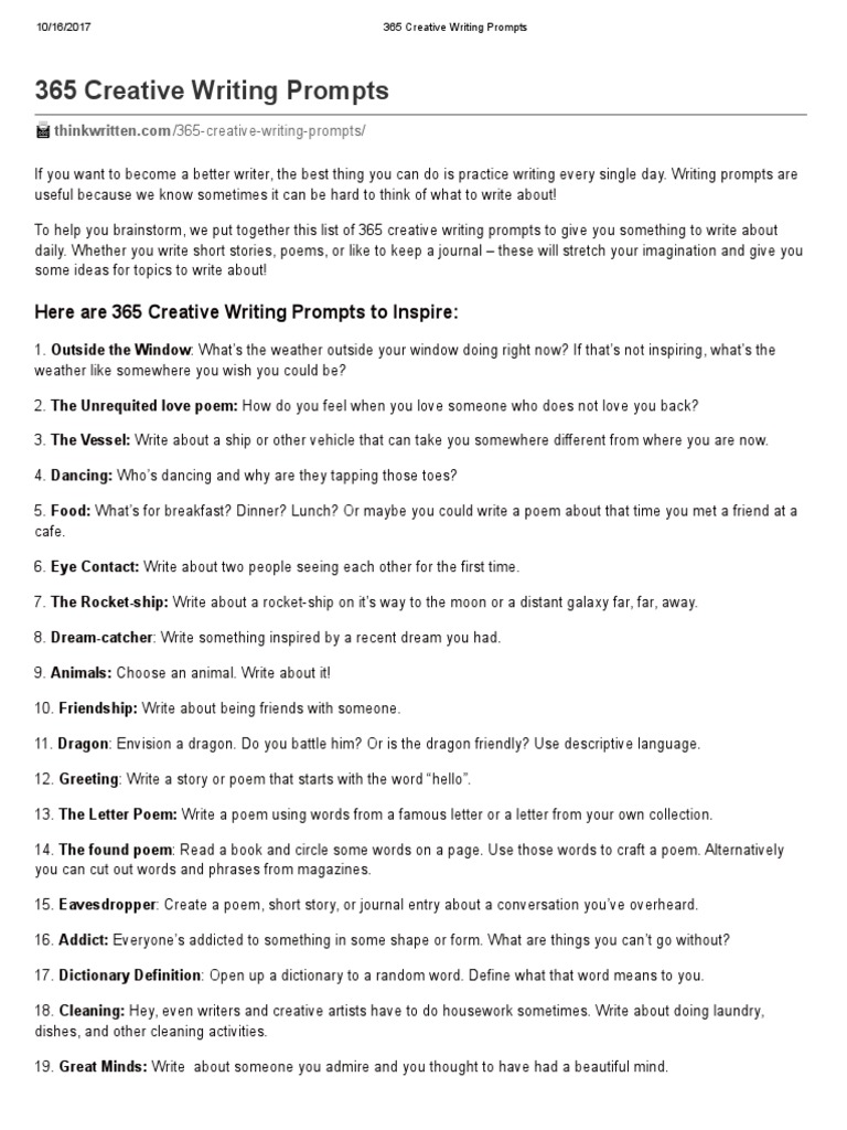 365 Daily Creative Writing Prompts | PDF | Crossword | Forgiveness