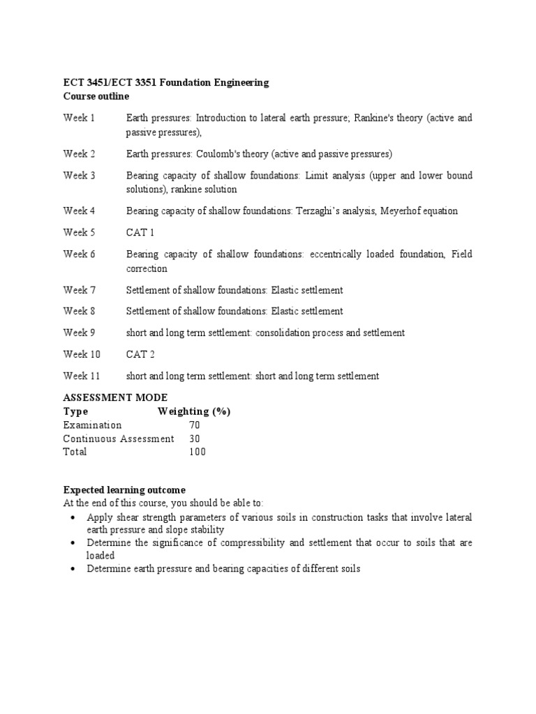 Foundation Engineering Course Outline | PDF
