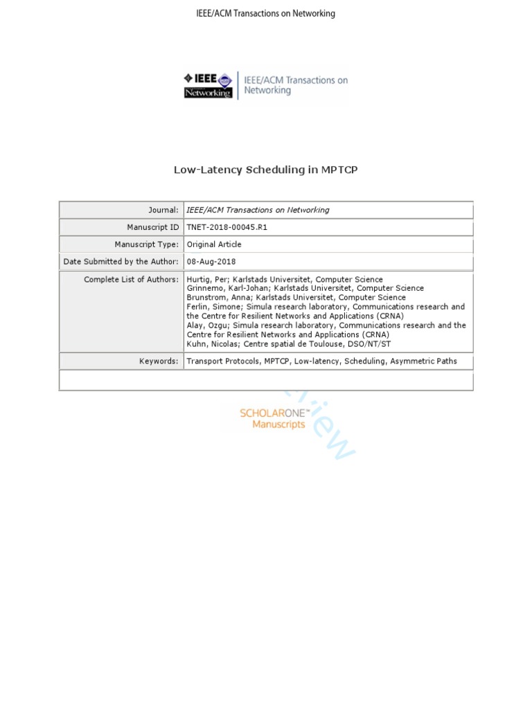 Low Latency Scheduling in MPTCP | PDF | Computer Network | Transmission Control Protocol
