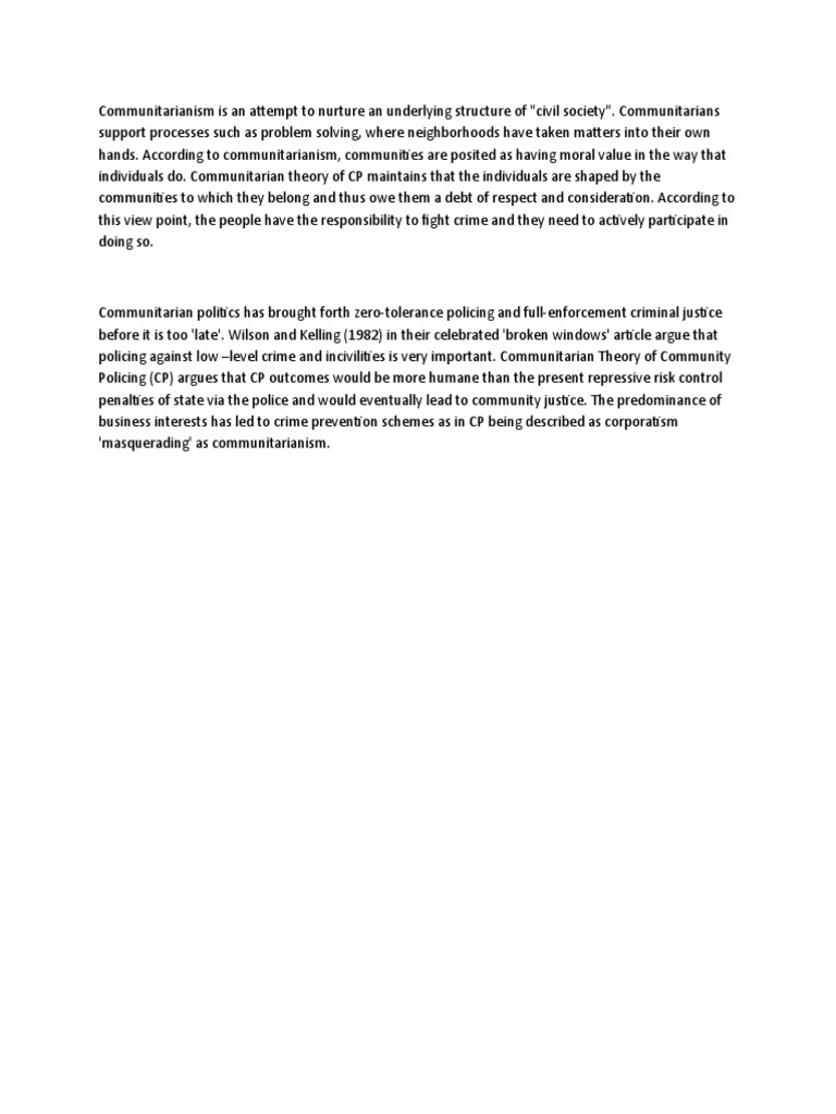 Communitarian Theory Summarize | PDF