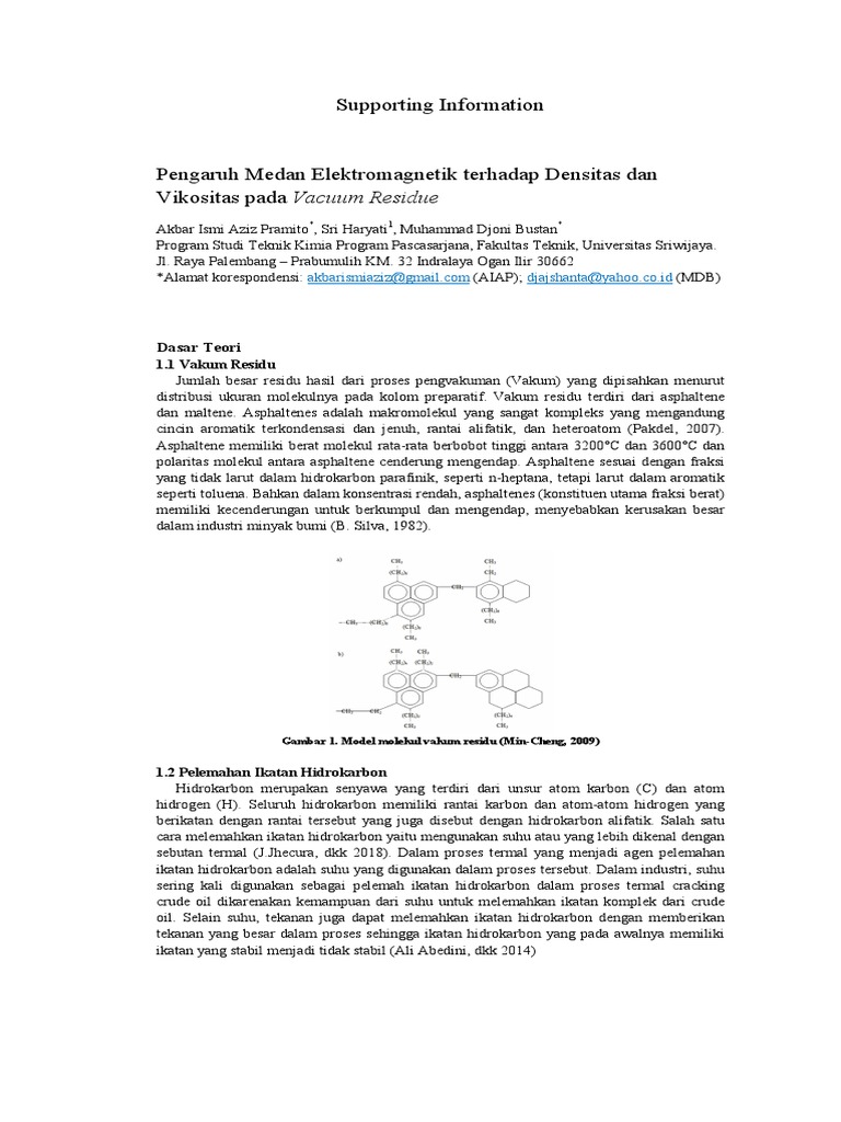Pengaruh Medan Elektromagnetik Terhadap Densitas Dan Vikositas Pada Vacuum Residue | PDF