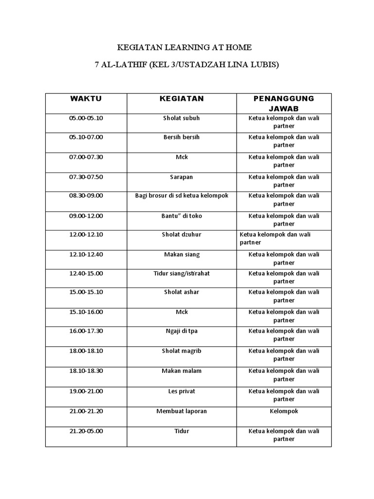 KEGIATAN LEARNING AT HOME Jadwal 2 | PDF