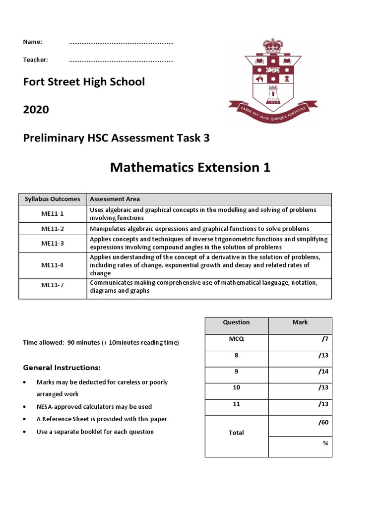 Fort ST 2020 3U Prelim Yearly & Solutions | PDF | Function (Mathematics) | Equations