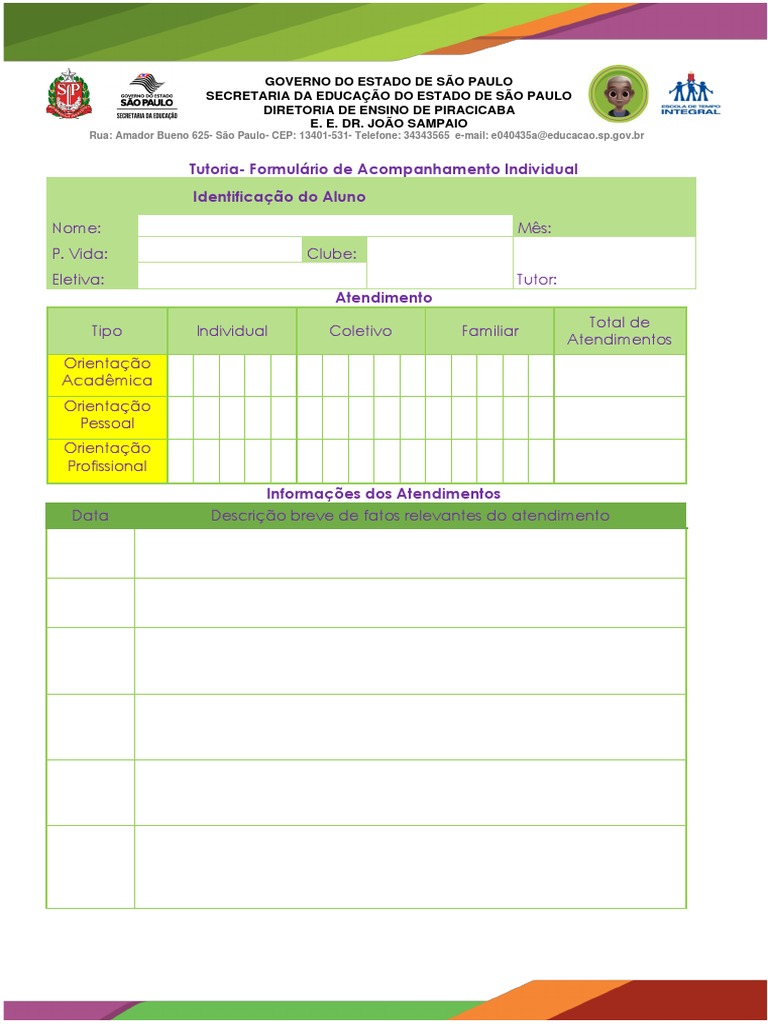 Ficha de Acompanhamento da Tutoria PEI | PDF | São Paulo