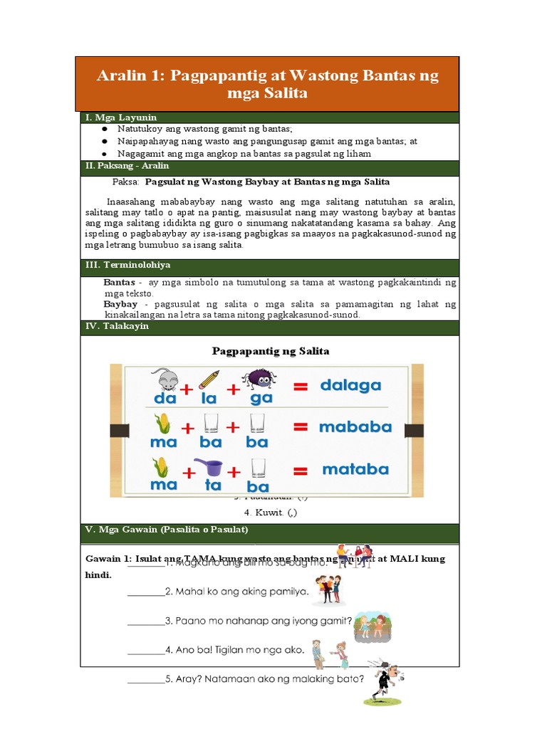 Aralin 1 Module - Wastong Bantas at Baybay | PDF